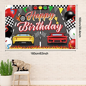 Racing Cars Happy Birthday Decorations Backdrop Banner, Race Car Fast Birthday Party Decorations Photo Background Backdrop for Birthday Party Supplies Boys Children Men Celebration, 63 x 39.4Inch