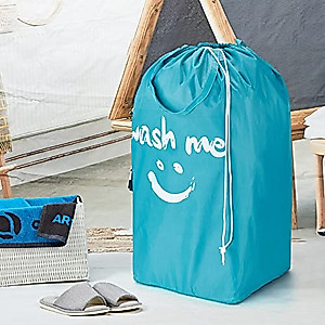 HOMEST 2 Pack Wash Me Travel Laundry Bag with Handles, Square Base Can Carry Up to 3 Loads of Clothes, Dirty Clothes Storage with Drawstring Closure,Light Blue and Grey