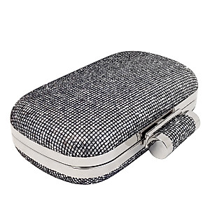JNB Women's Sparkling Glitter Evening Box Clutch,Silver