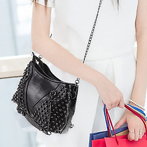 Studded Shoulder Bag for Women Leather Punk Rivet Crossbody Bag Handbag with Chain Wallet Purse for Girls