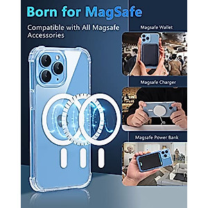 Dlinda 2-in-1 iPhone 14 Pro Case Magnetic Clear with Magnetic Leather Wallet Card Holder, Magsafe Wallet Case Cover, Yellow Resistant &MIL-Grade Drop Tested, Compatible with MagSafe -6.1'', Blue