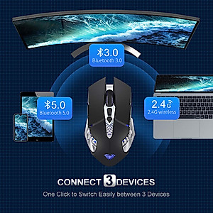 AULA SC200 Wireless Gaming Mouse, Rechargeable, Bluetooth 5.0, RGB LED Backlit, Multi-Device, Black