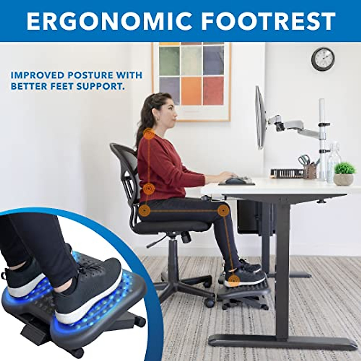 Mount-It! Ergonomic Under Desk Footrest | Height Adjustable Office Foot Rest with 3 Height Levels | Tilting Foot Stool | Home Office Footrest with Massage Surface for Improved Circulation (MI-7801)