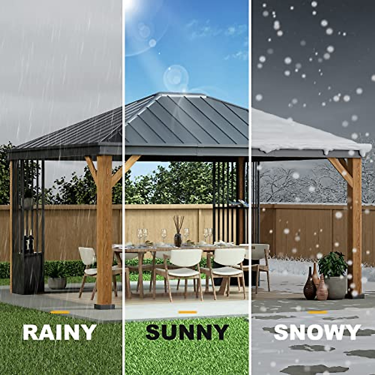 OLILAWN Gazebo 12x14, Outdoor Hardtop Gazebo with Large Aluminum Frame, Galvanized Steel Top Gazebo with Drainage System, All-Weather Metal Gazebo Pavilion with Display Shelves, for Patio Garden Lawns
