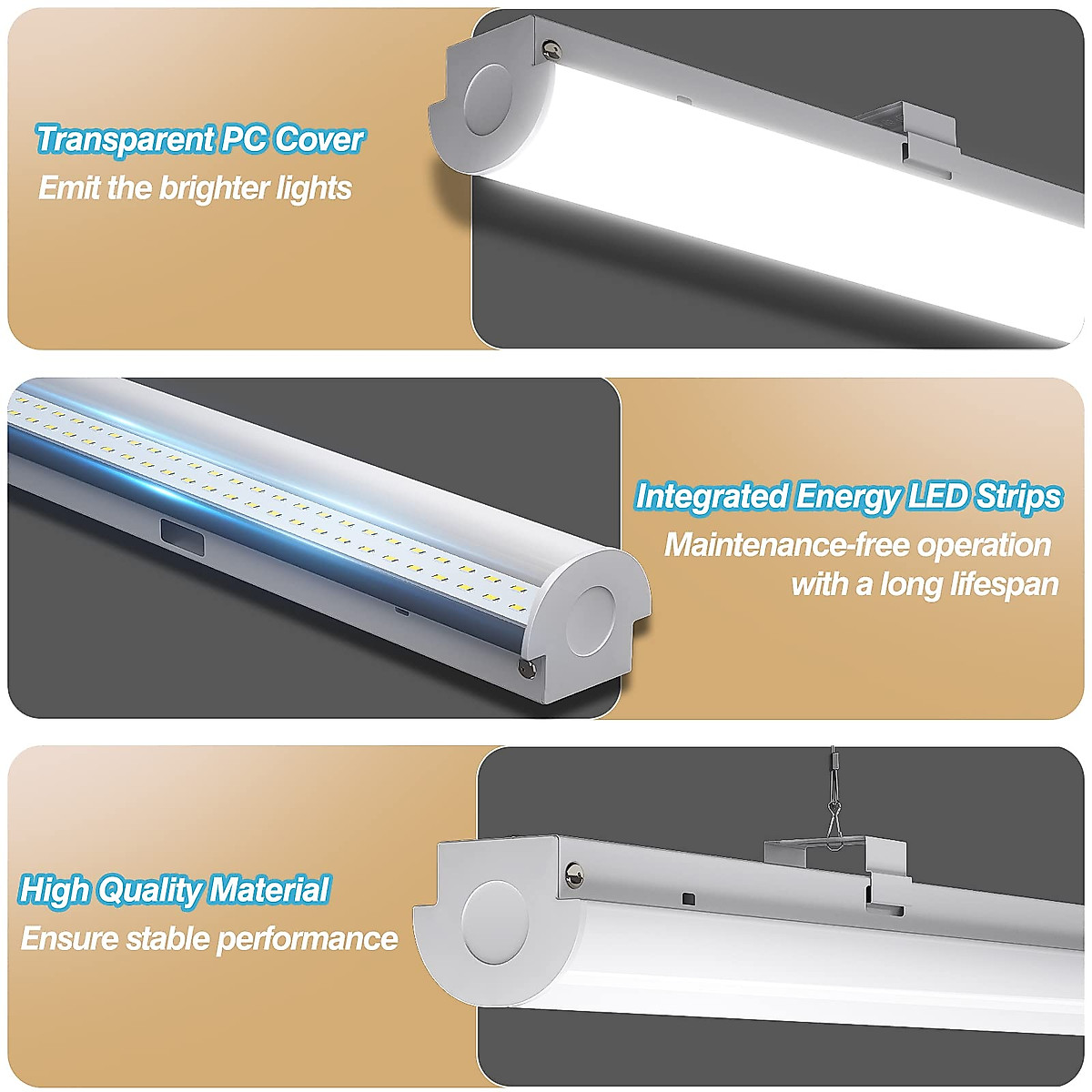 ANTLUX 8FT LED Shop Lights 110W [6-lamp T8 Fluorescent Equiv.], 12000LM, 6000K, Compact Commercial Grade 8 Foot LED Strip Lights for Warehouse Garage, Suspended and Flush Mount Ceiling Light, 8 Pack