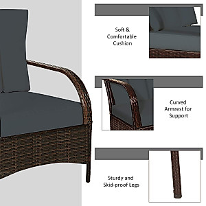 DORTALA 3 Piece Wicker Patio Furniture Set, Outdoor PE Rattan Conversation Set with Chairs, Cushions & Coffee Table for Patio Garden Poolside, Grey