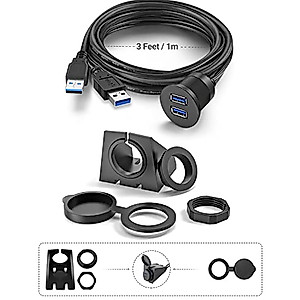 WILLIZTER Dual USB 3.0 Male to Female Round Car Flush Mount Cable Extension Mount Panel Mount Dash Mount Waterproof for Car Vehicle Truck Boat Yacht Bike Motorcycle 3 Feet 1 Meter