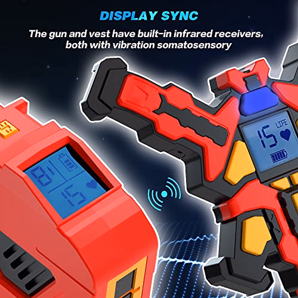 VATOS Rechargeable Real time Data SYNC Laser Tag Gun Set - 2.4GHz Infrared Laser Tag of 4 Gun 4 Vest with Glowing Light, Lazer Tag Game for Kids Adults, Family Group Activity for Boys Girls Age 6-12