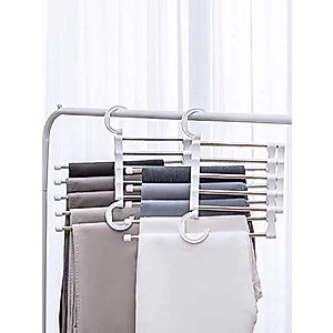 HEEYO Space-Saving Five-in-one Pants Rack Non-Slip Pants Storage Bag for Pants, Jeans, Scarves, Clothing (White)