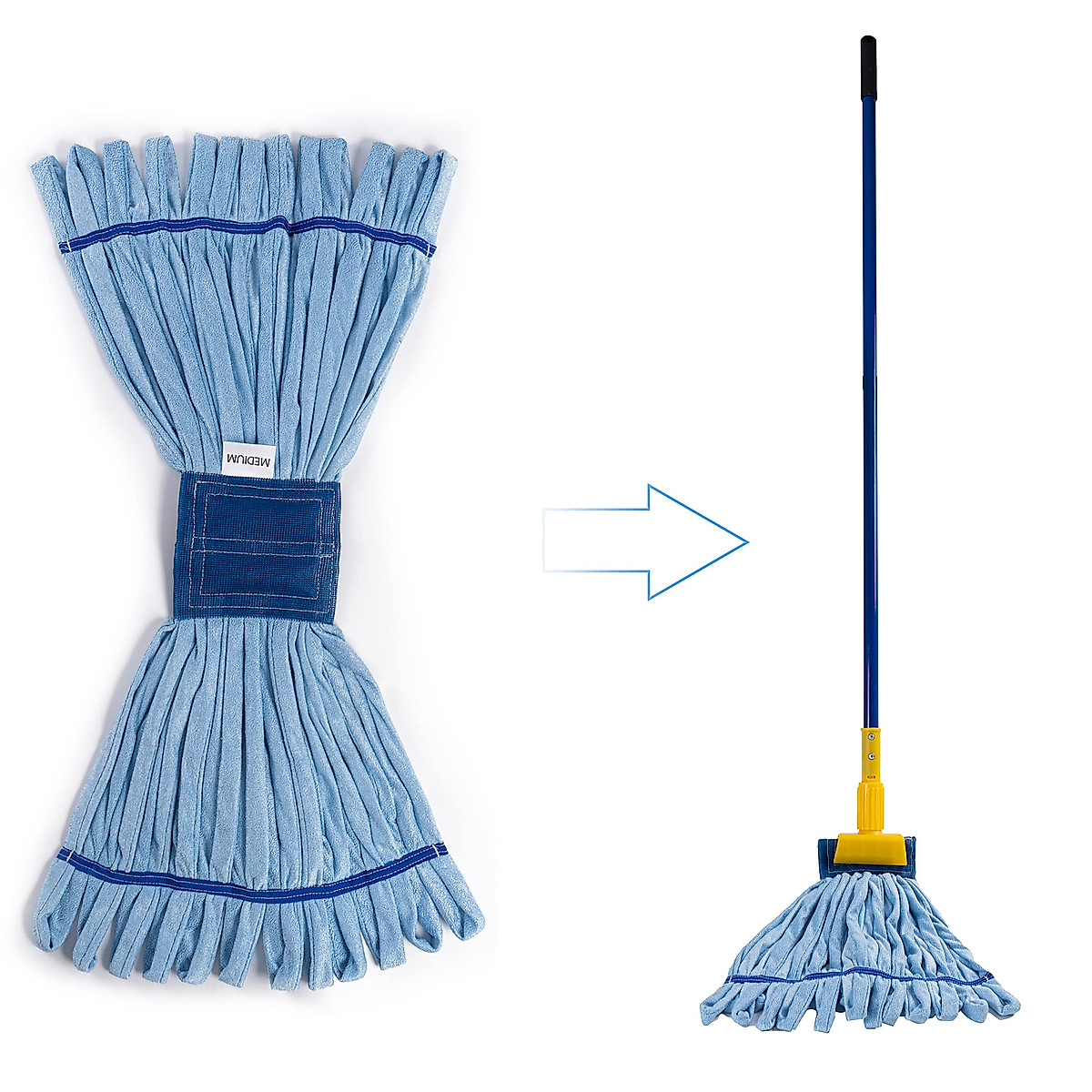 Matthew Cleaning Microfiber Tube Mop(Meduim,Blue,3Pack)Heavy Duty Mop Head Replacement,excellent absorbency,Premium launderability,Reusable,Loop end for Home,Commercial&Industrial Use-Incl.2Pcs Cloths