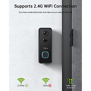 TieJus Doorbell Camera Wireless with Chime, Video Doorbell, 2 Way Audio, Voice Changer, Voice Message, PIR Motion Detection, Night Vision, SD & Cloud Storage, IP66 Waterproof, 2.4G WiFi