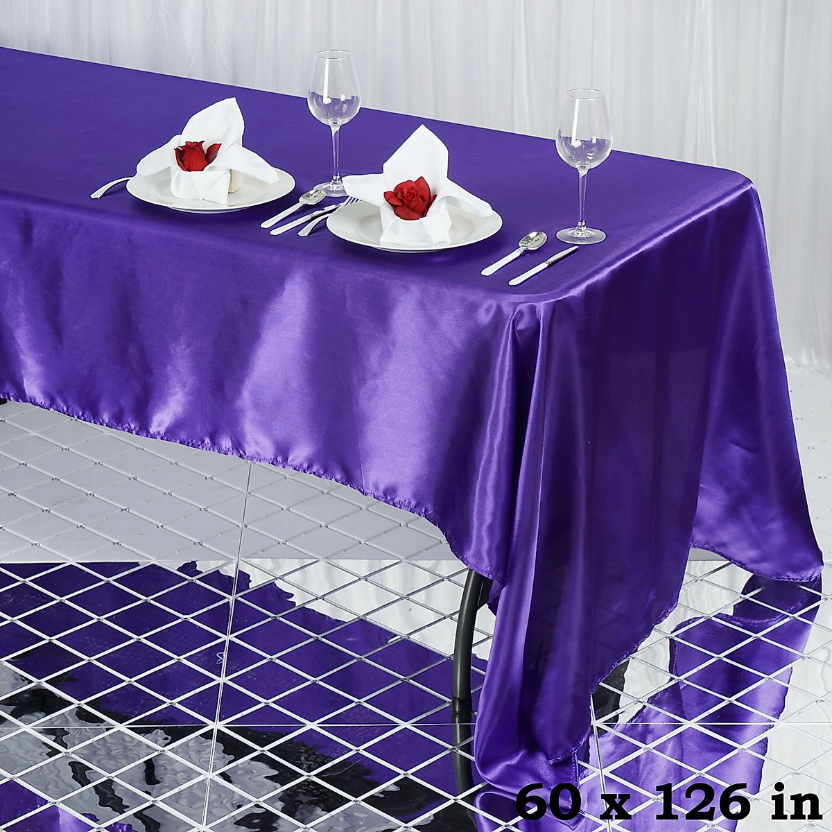TABLECLOTHSFACTORY Purple 60x126 Rectangle Satin Tablecloth