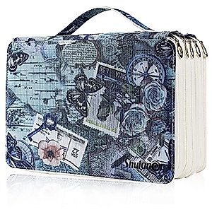 Shulaner 250 Slots Colored Pencil Case with Zipper Closure Large Capacity Retro Style Element Pattern Pencils Bag Waterproof 840D PVC Fabric Pen Organizer Storage Holder for Artist