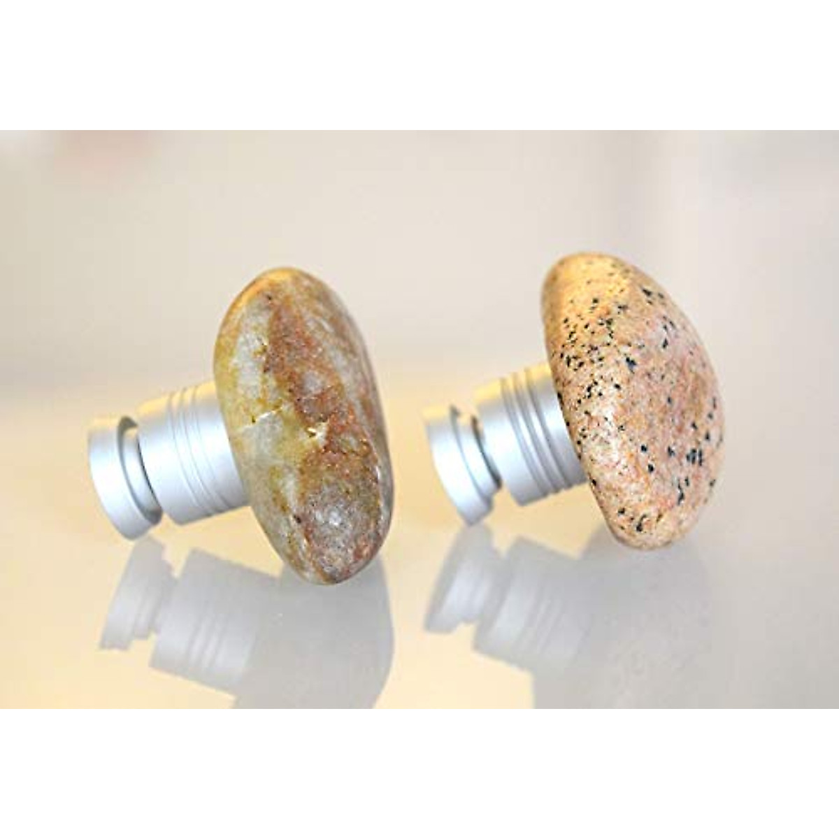 Set of 10 Handmade Natural Beach Stone Cabinet knobs and pulls. Cabinet or Drawer Rock handles