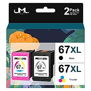JMLCOLORS Remanufactured67 Ink 67XL Ink Cartridges for Ink Cartridges 67 Used in DeskJet 2700 2755 2722 2732 2752 Plus 4155 4152 Envy 6455e 6000 6055 6055e 6052 6058 6075 Pro 6455 6452 6458 Printer