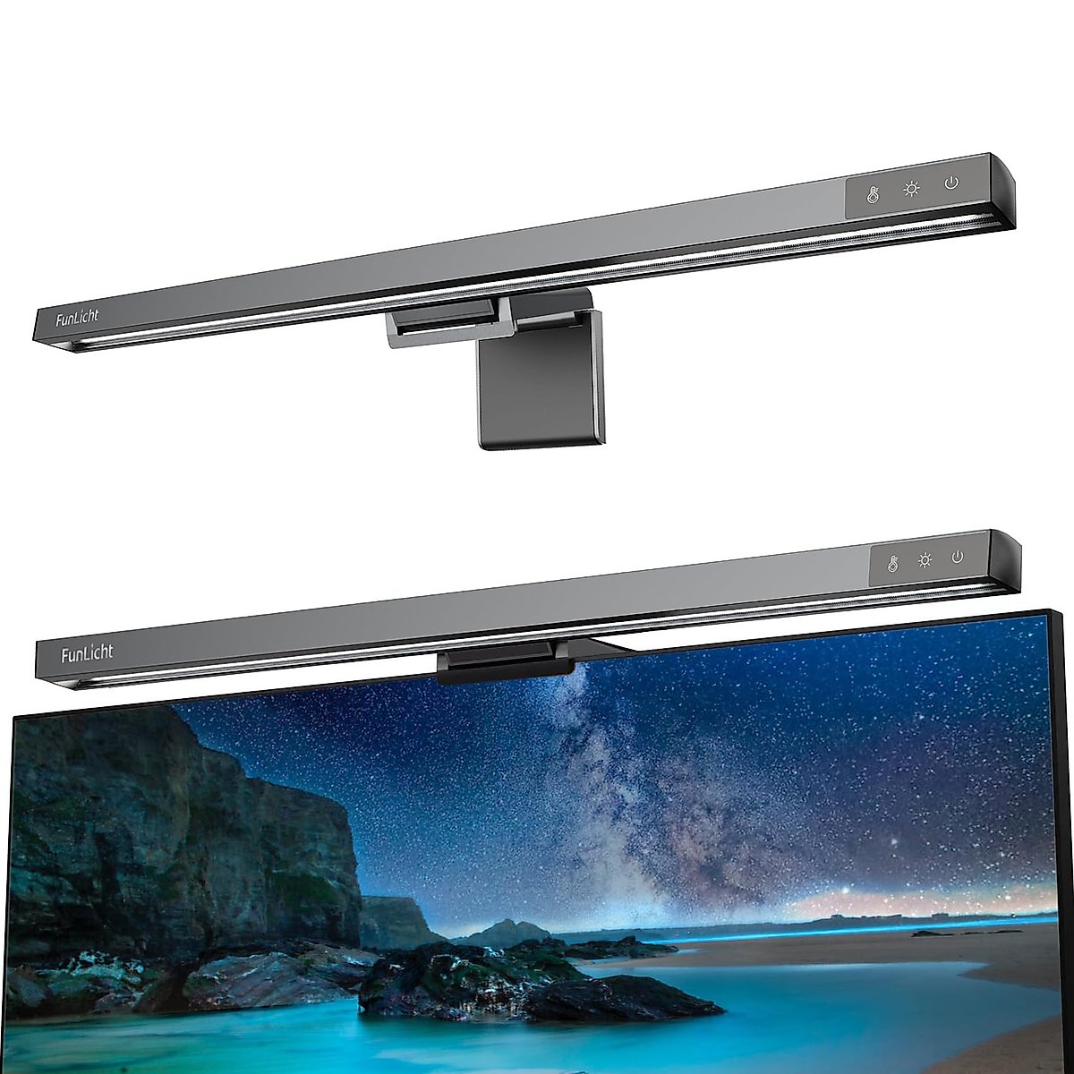 Funlicht Monitor Light Bar, Computer Monitor Lamp for Eye Caring LED Stepless Dimming Screen Light Bar, Touch Control Desk Lamp for Desk/Office/Home/Game, Silver Gray