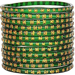 JD'Z COLLECTION Glass Bangles For Women, Indian Traditional Jewelry Glass Bangles Set for Ethnic Daily Wear, Bollywood Bridal Bangles for Indian Marriage (Set of 12-2.8) - Green