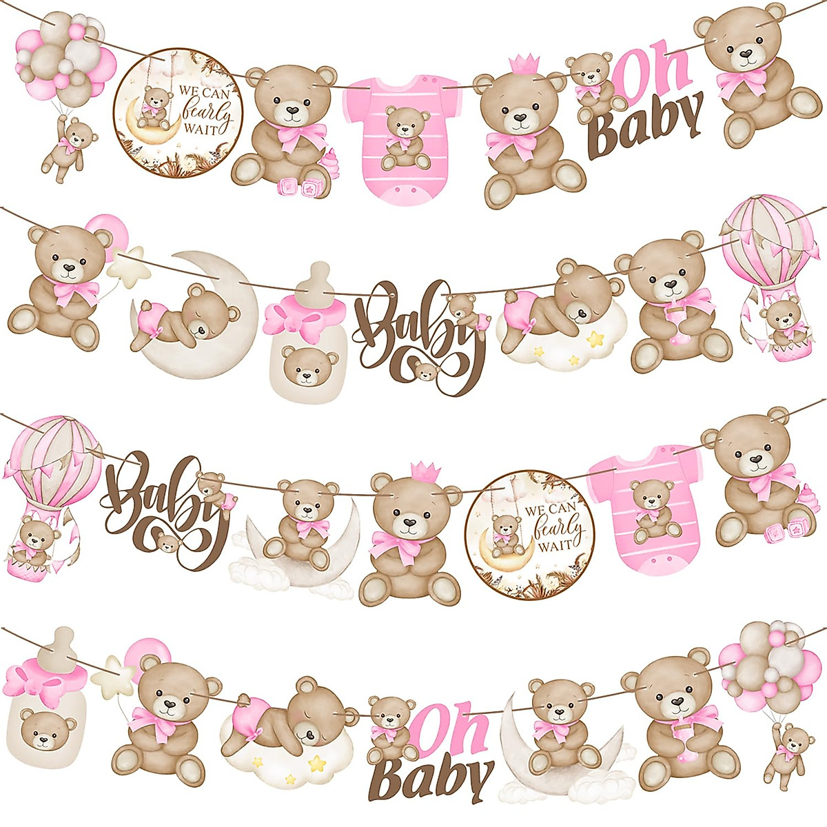 Pink We Can Bearly Wait Baby Shower Banners Bear Baby Shower Party Decorations Bear Banner for Baby Shower Teddy Bear Cutout Banner for Girls Bear Birthday Party Supplies