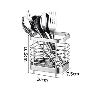 ANHORTS Kitchen Utensil Holder, Stainless Steel Sink Utensil Holder Countertop, Kitchen Utensil Drying Caddy, Cutlery Drainer for Kitchen Utensil, Rust-Proof Cutlery Utensil Organizer (silver)