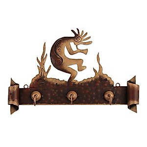 NOVICA Southwest Theme Iron Wall Mounted Coat Hanger, Kokopelli Serenade'