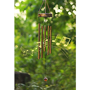 DesGully Solar Wind Chimes, Sun Wind Chime Outdoor Clearance w/Glowing Crackle Glass LED Unique Wind Bells for Outside Waterproof Chimes, Gifts for Her/Him (42" Long Metal Chimes)…