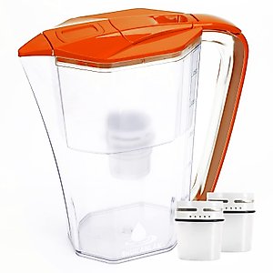 SHUILANLAN Water Filter Pitcher 10 Cup with 2 Filter, Filtered Water Pitcher for Fridge(Orange)