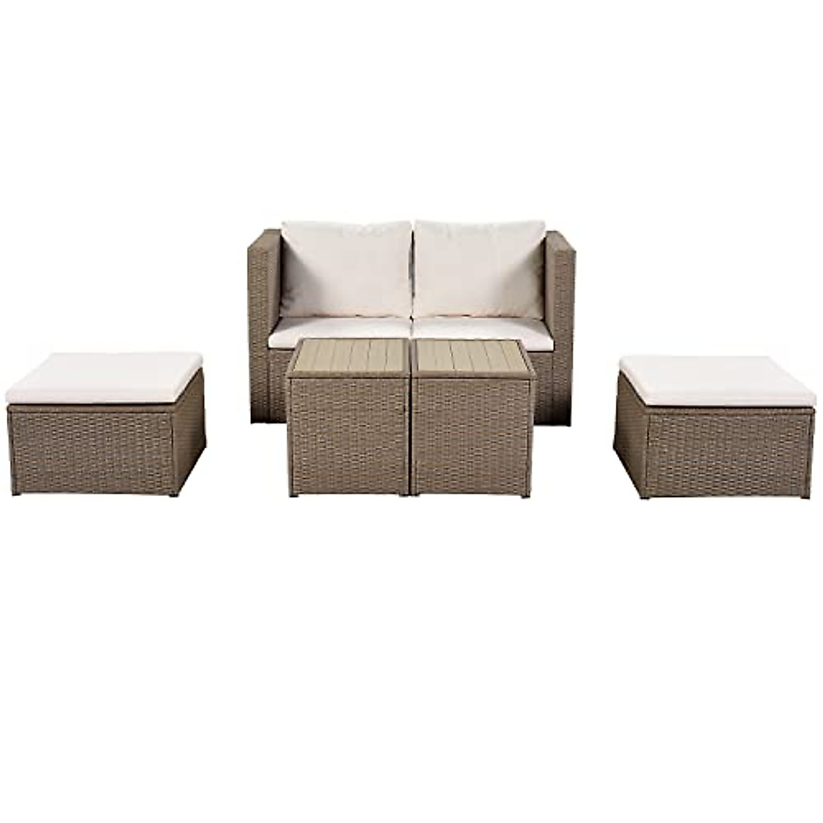 Merax Outdoor Patio Furniture Sets, PE Wicker Rattan Garden Conversation Sofa Couch with 2 Tea Tables, 6-Piece, Brown