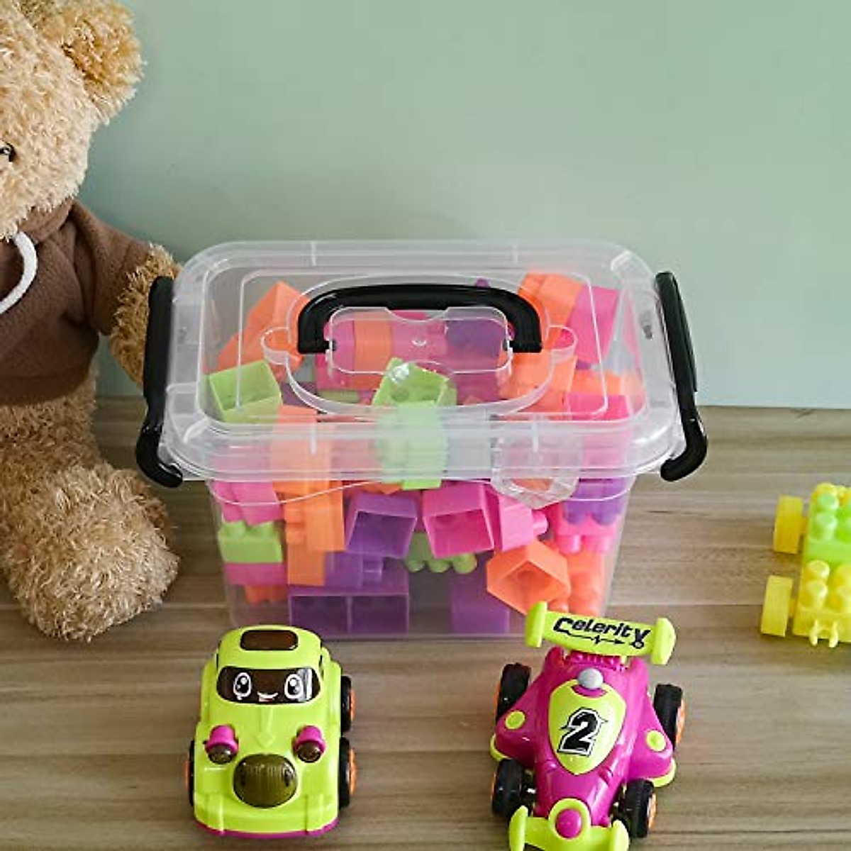 Zerdyne Clear Plastic Bins with Lids, 6 Packs, Mini Plastic Latch Bins, 1.5 Liter