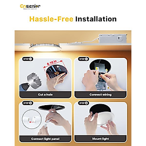 Ensenior 6 Pack 6 Inch LED Recessed Light, Dimmable, 2700K-5000K 5CCT, 1200LM High Brightness, 12W 120V, Damp Rated, Ultra-Thin Canless Wafer Ceiling Light - ETL & FCC & IC