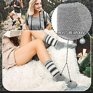 EBMORE Womens Merino Wool Hiking Socks Thermal Warm Winter Boot Crew Cushion Work Gift Socks 5 Pairs(Striped-A,M)