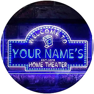 ADVPRO Personalized Your Name Est Year Theme Home Theater Cinema Dual Color LED Neon Sign White & Blue 24" x 16" st6s64-ph2-tm-wb