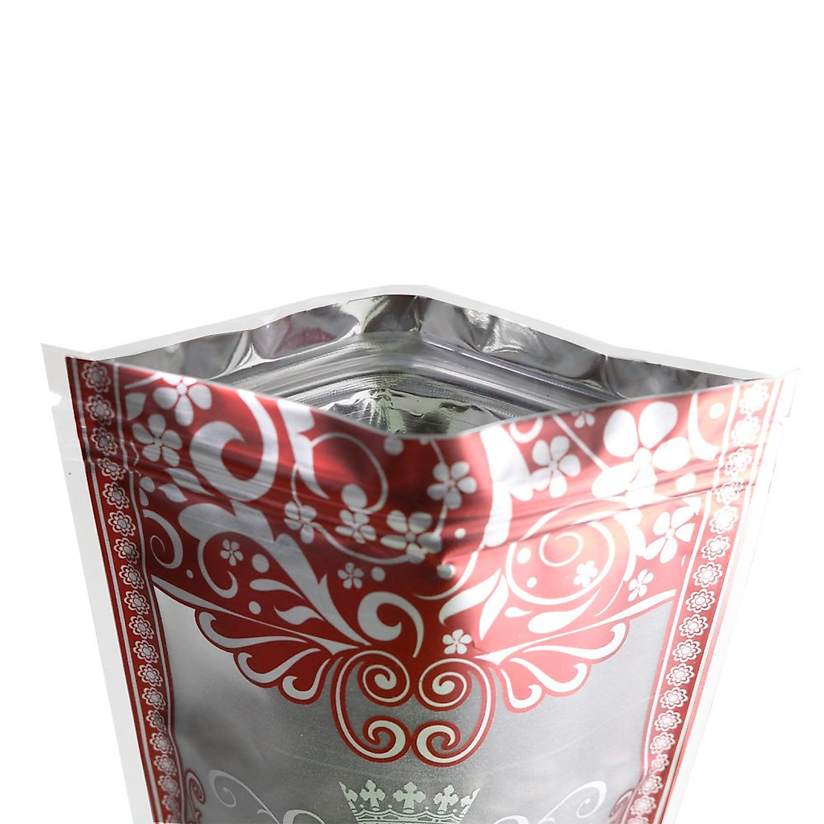 100PCS Matte Red & Silver Border Royal Crown Flower Design Stand-Up Zip Seal Bags 12x20cm (4.7x7.8")