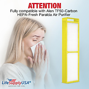 LifeSupplyUSA True HEPA Filter Replacement Compatible with Alen TF50-Carbon HEPA-Fresh Paralda Air Purifier (3-Pack)