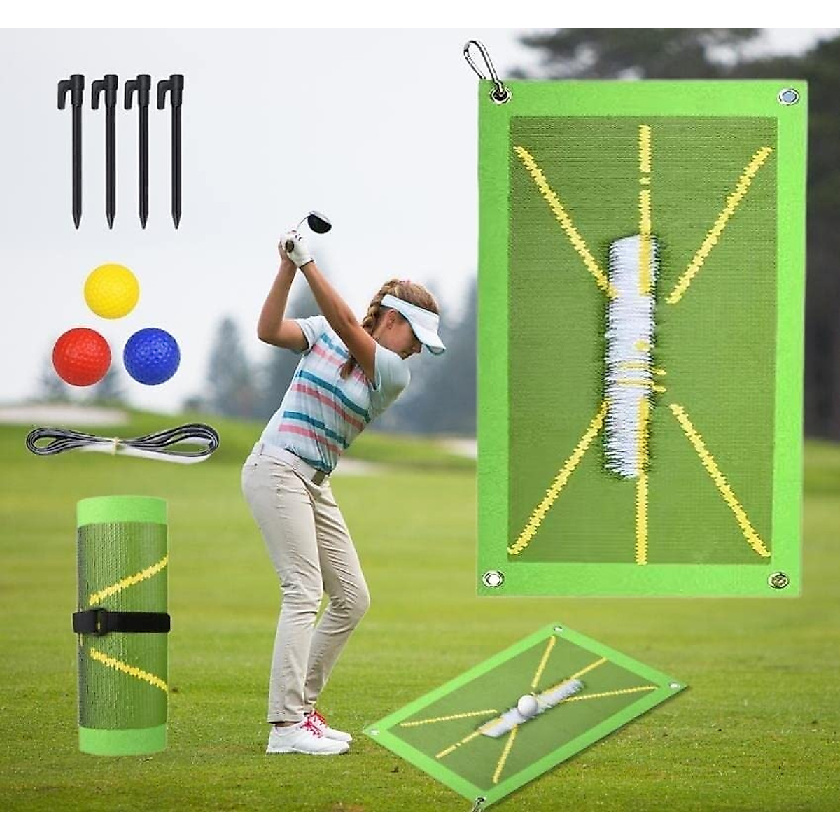 Ujicde Golf Training Mat for Swing Detection Batting, Golf Mat That Shows Swing Path, Analysis Swing Path and Correct Hitting Posture Golf Practice Mat, Golf Training Aid Equipment