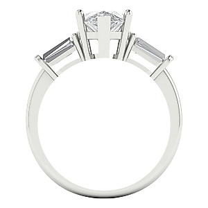 Clara Pucci 2.5 ct Pear Baguette cut 3 stone Solitaire Moissanite Designer Anniversary Bridal Engagement Ring 14k White Gold