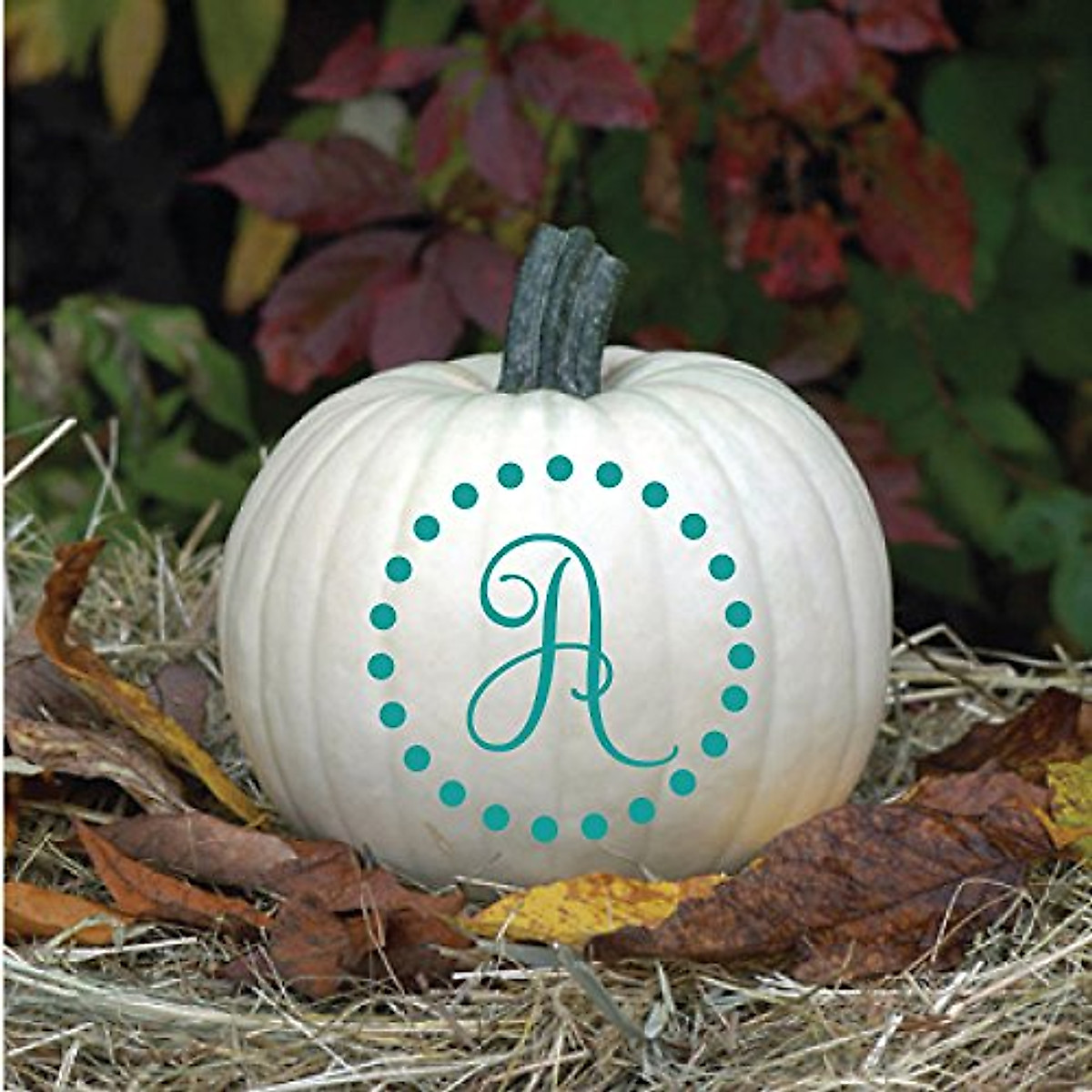 Monogram Halloween Vinyl Decal | Personalized Pumpkin Decor | Customized Letter with Circle of Dots Halloween Home Decor, Thanksgiving, or Fall Harvest Decorations| Decal Only | CustomVinylDecor