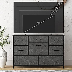 Furnulem Wide Dresser with 9 Large Drawers for 55'' Long TV Stand and 2 Nightstands with 3 Drawers, Small Dresser with Storage Shelf