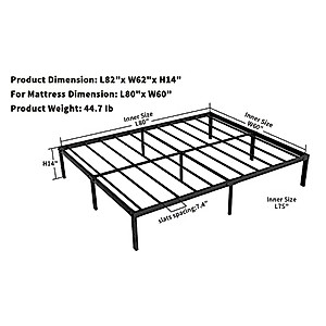 AMOBRO Queen Size Bed Frame Metal 14 Inch Platform Base with Storage Heavy Duty with Steel Slats Easy Assembly Noise Free No Need Box Spring Non-Slip,Black