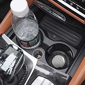 AUCELI 2 PCS Car Cup Holders, 2.75 Inch Carbon Fiber Coasters, Non-Slip Bottle Pad Embedded in Cup Mat, Durable Insert Drink Coaster, Universal Vehicle Interior Accessories (Silver/StyleB)