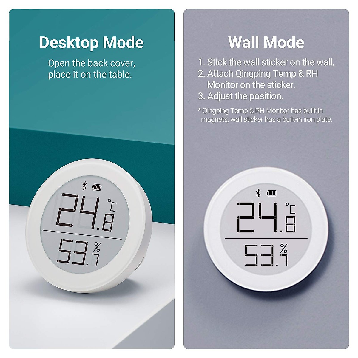 Qingping Digital Bluetooth Thermometer Hygrometer, Accurate Temperature Humidity Monitor, Indoor Smart Temperature Sensor and Humidity Gauge with E Ink Display, 30-Day Free Data Storage for Home