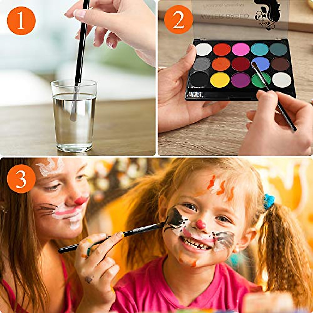 Senbos Face Paint Kits for Kids, 15 Colors Water Based Non-Toxic Quality Palette Body Face Painting Supplies Face Paint Set Washable Face Body Makeup Kits with 2 Brushes for Party Cosplay