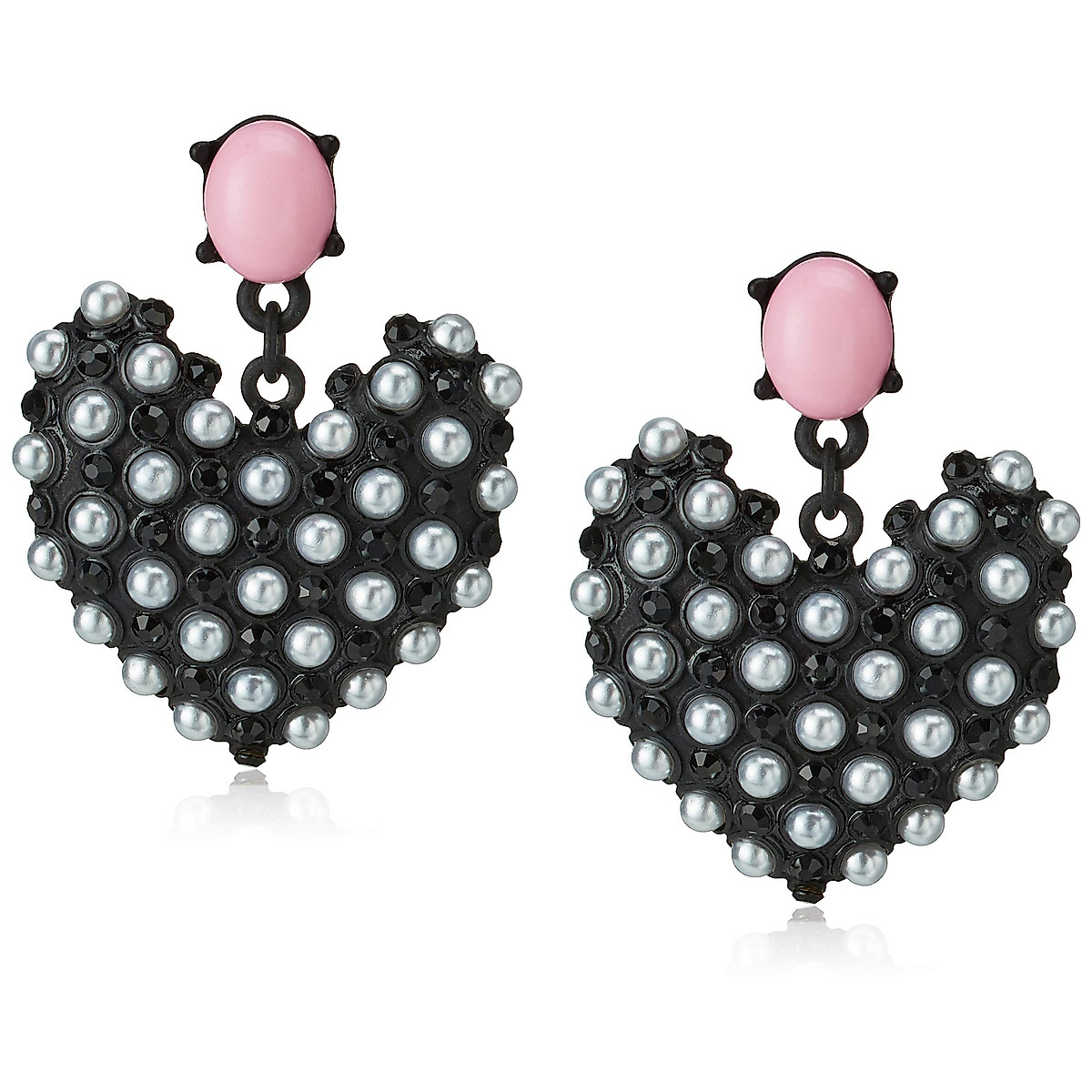 Betsey Johnson Faux Pearl Heart Drop Earrings
