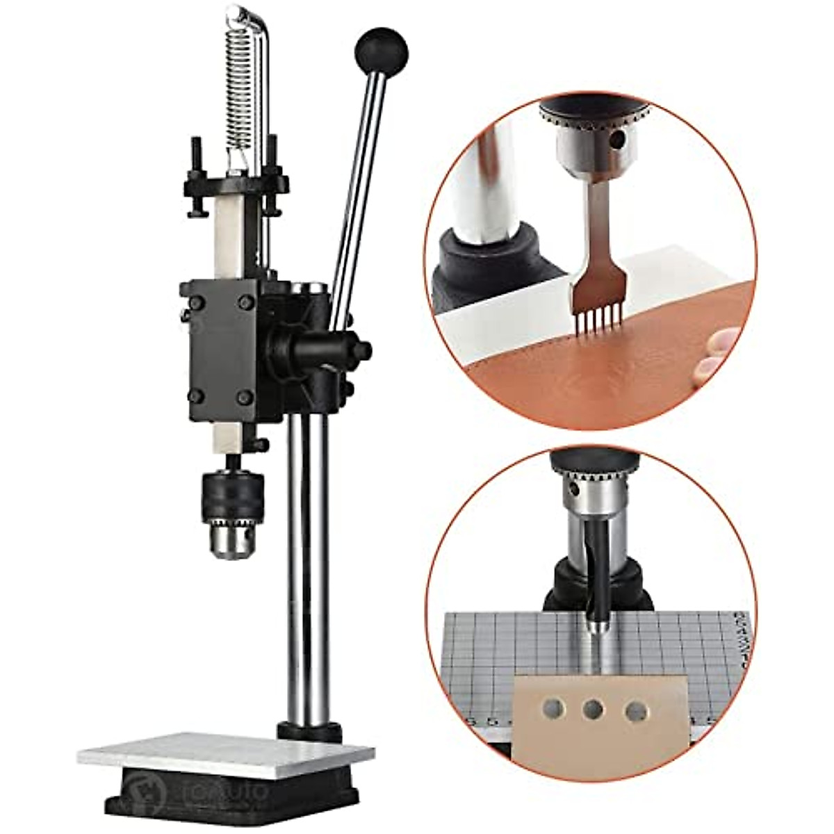 Leather Hole Puncher Hand Punching Machine Manual Press Puncher Punch Tools for DIY Leather Craft Punching Holes (with Chuck, PP Plate and Aluminum Plate) (Style D)