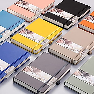 EMSHOI Lined Journal Notebook - 256 Numbered Pages 120gsm Thick Leather Journal with Sticky Notes, A5 Hardcover College Ruled Notebook for Women Men Work School Writing, Medium 5.75" x 8.38"-GrayBlue