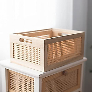 Desktop storage basket, sundry office drawer storage box, wood frame storage basket. (Rectangle-B-Set2)