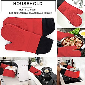 MaiSung Oven Mitt Food Safe Oven Mitt Silicone High Temperature Resistance Suitable for a Variety of High Temperature Kitchen Appliances Take Things Flexibly/Non-Slip Equipped with an Oil Brush-Red
