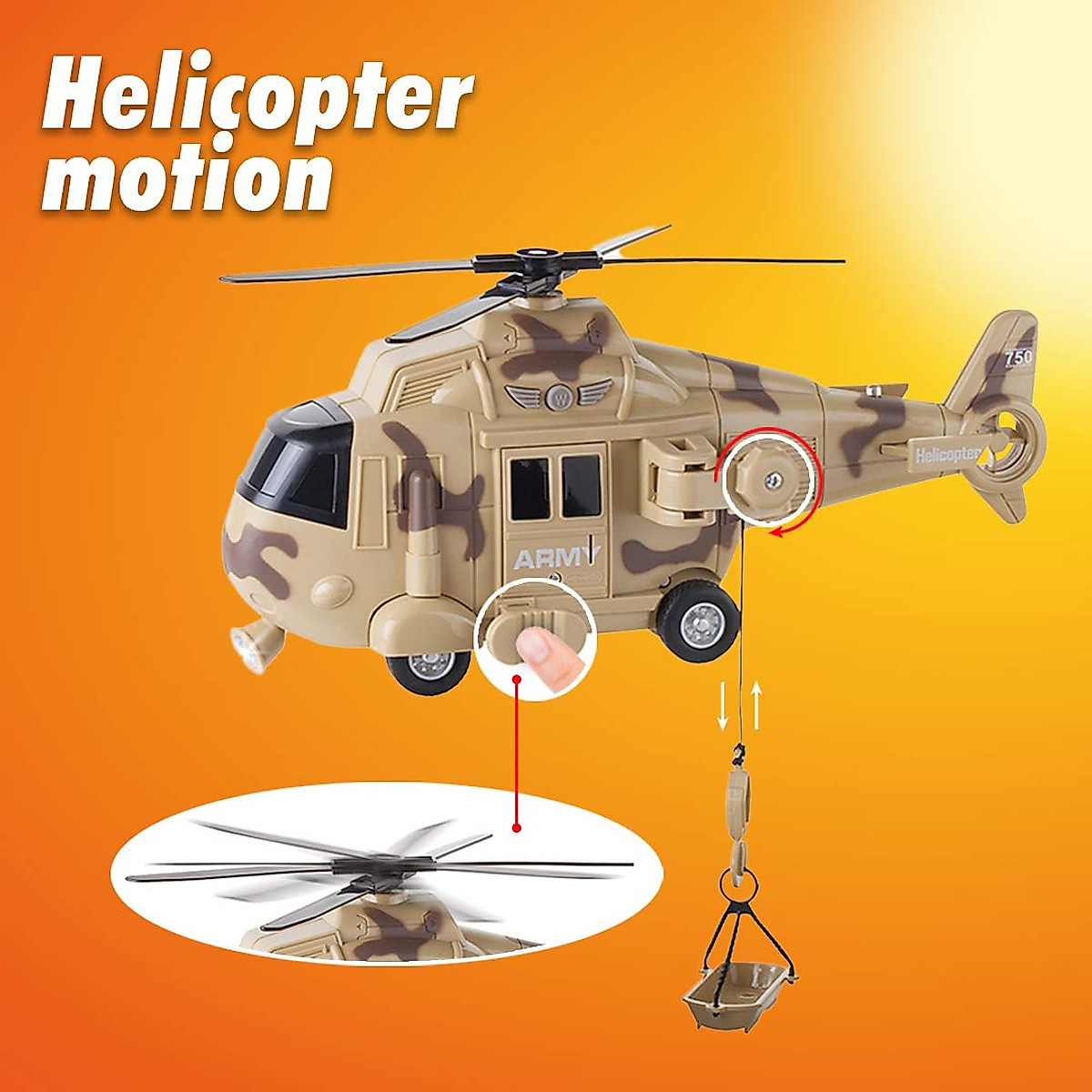 Dazmers Military Army Toys, Action Soldier Figures and Vehicles Set - Army Helicopter Toy, Truck, Quadbike - Lights and Sounds - Friction Powered Army Trucks