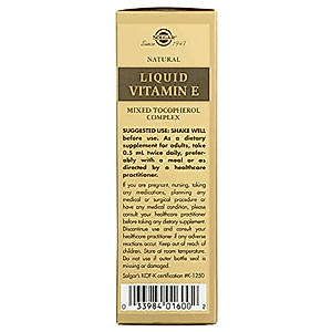 Solgar Liquid Vitamin E (with dropper), 2 fl. oz. - Antioxidant, Skin & Immune Support, Overall Health - Natural, Liquid Vitamin E - Non-GMO, Vegan, Gluten Free, Dairy Free, Kosher - 118 Servings