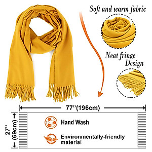 PASKMLNA Large Cashmere Wool Pashmina Shawl Wrap Scarf (Mustard Yellow #2-16)