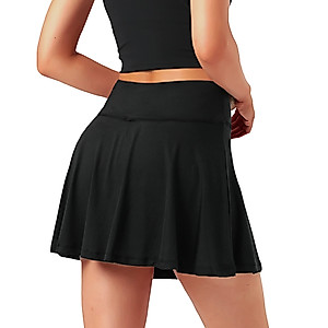 Stelle Women's High Waisted Pleated Tennis Skirts Golf Skorts with Inner Shorts for Athletic Running Workout Pickleball (Black, Medium)